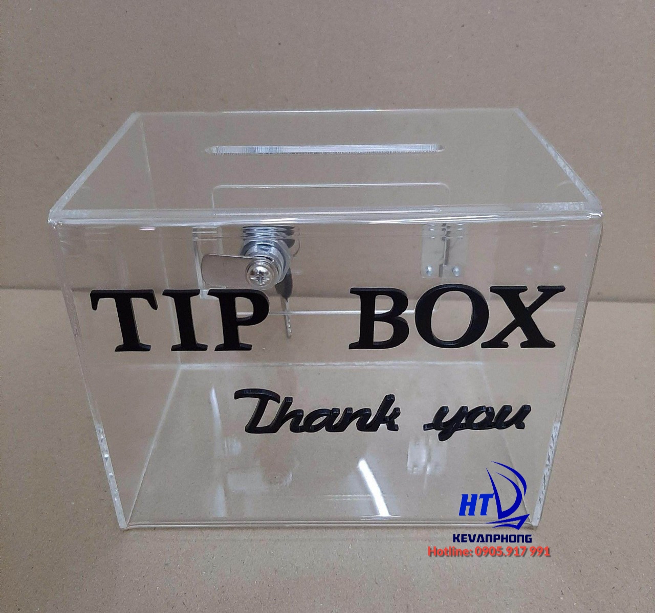 Hộp Tip Box 15x15x15cm- Hộp Đựng Tiền Bo Bằng Mica - Văn phòng Phẩm HTD